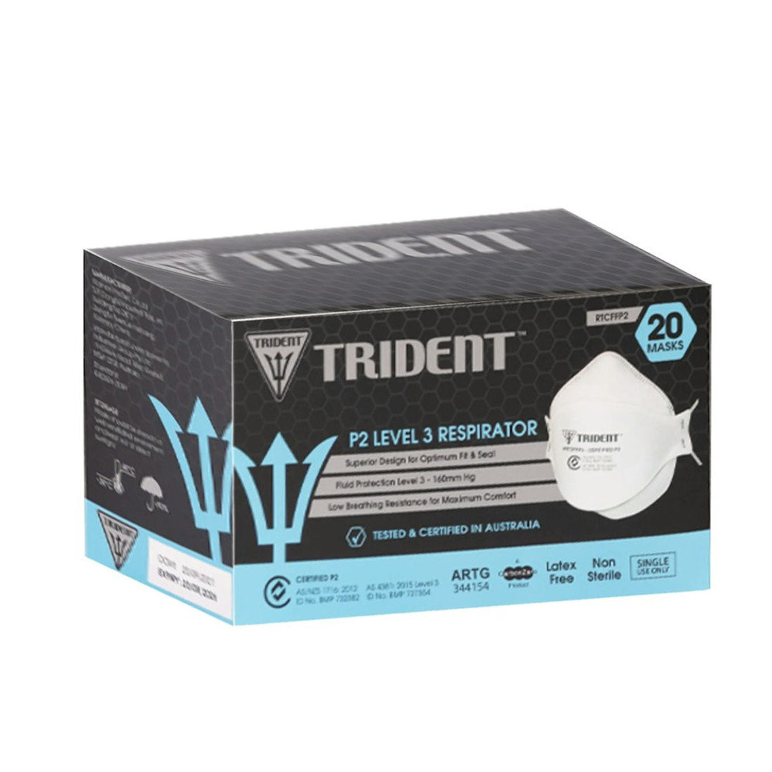 Face Masks - P2/N95 Level-3 Respirator Ear Loop 20pcs - Trident ...